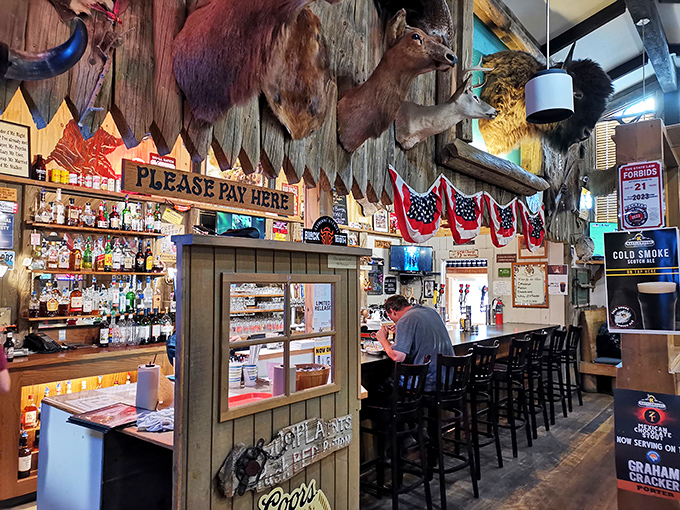 Where taxidermy meets gastronomy! The interior walls showcase Wyoming's wildlife while you feast on the bounty of the land below.