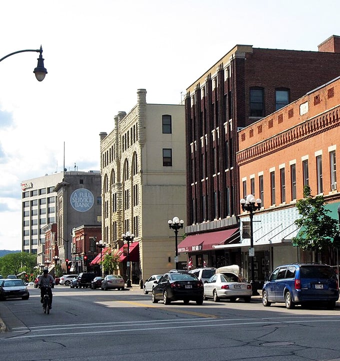 Historic brick buildings line downtown La Crosse, where locally-owned shops and restaurants prove that sometimes the best main streets aren't found in Disney parks but in real American towns.