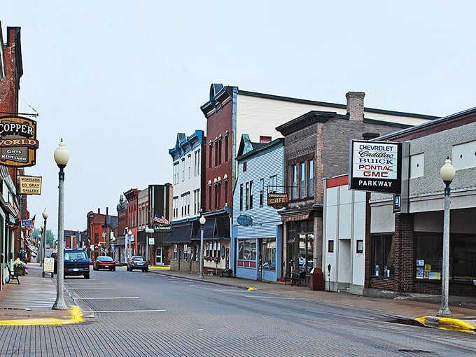 Historic storefronts line the street like old friends gathering for their daily coffee and gossip session.