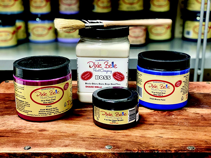 Dixie Belle's paint supplies promise new life for old treasures. The before-and-after potential in these jars is what antiquing dreams are made of.