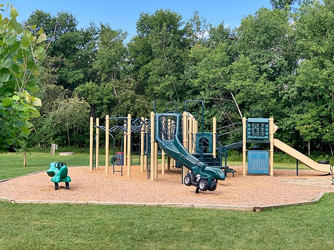 Kids' paradise meets forest wonderland at this playground where little adventurers can burn energy while parents enjoy blessed moments of peace.