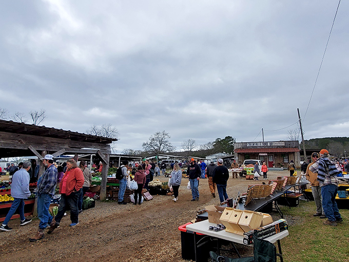 Saturday morning shoppers navigate the well-worn paths between stalls, each on their own personal quest for that perfect find.
