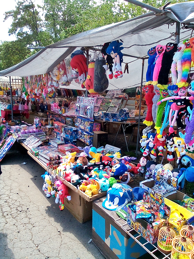 Plush toy heaven where Sonic the Hedgehog mingles with Pokemon characters. Kids' eyes grow wider than their parents' wallets in this colorful corner.