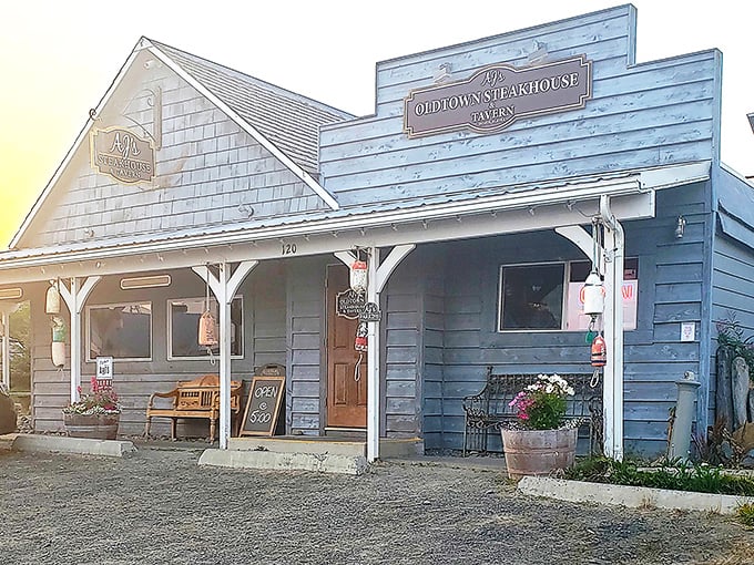 This weathered steakhouse looks like it rode straight out of a classic Western into Homer's heart.