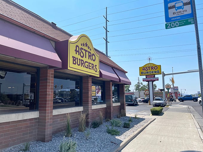 The iconic yellow sign of Astro Burgers beckons like a beacon of hope for the burger-starved. This unassuming brick building houses pastrami paradise.