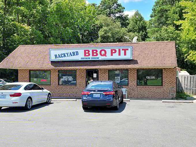 Backyard BBQ Pit keeps it real with this no-nonsense brick building. The simple exterior hides flavor complexities that would make a food scientist weep.