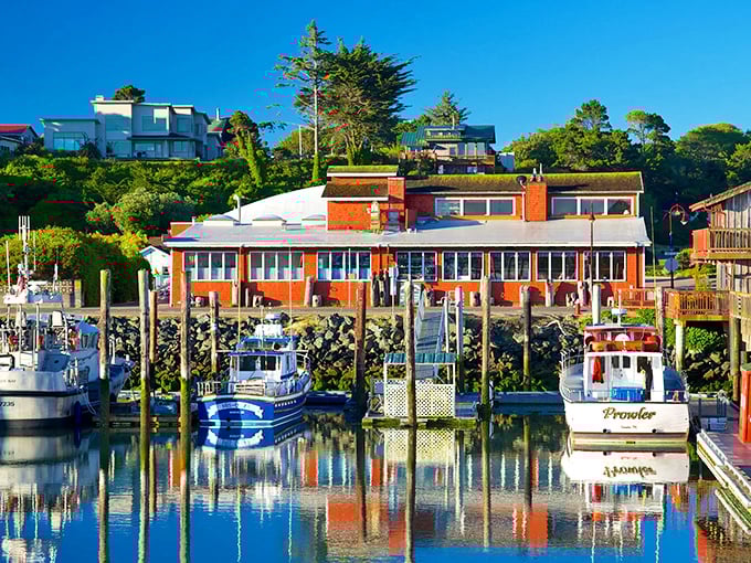 Bandon's colorful harbor reflects like a painter's palette that someone accidentally dropped into the perfect coastal setting.
