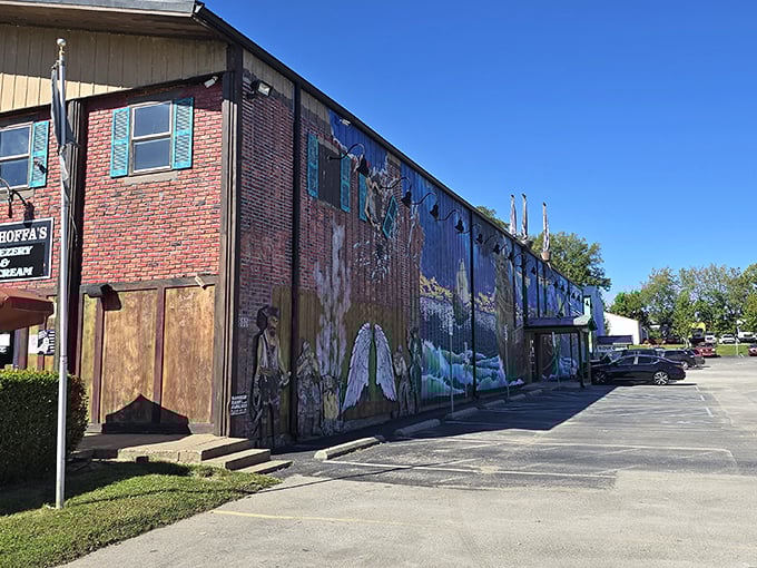 When a BBQ joint decorates with murals this vibrant, you know they're not afraid to let their personality shine.