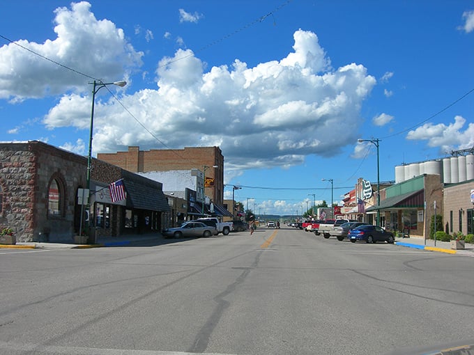 Bottineau's main street stretches toward big sky country, where every building tells a story and nobody's in a hurry.