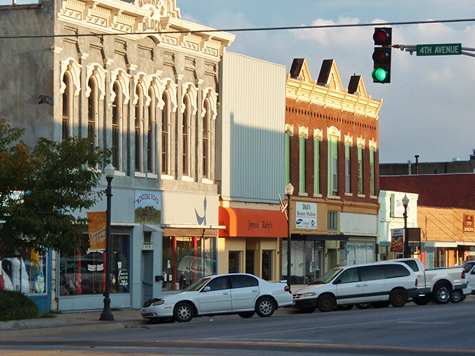 Emporia's main thoroughfare whispers stories of Kansas heritage while promising affordable dreams ahead.