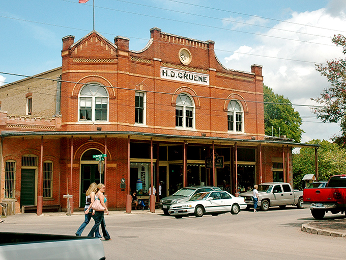 The iconic H.D. Gruene building stands as a testament to simpler times when cotton was king and dance halls ruled Saturday nights.