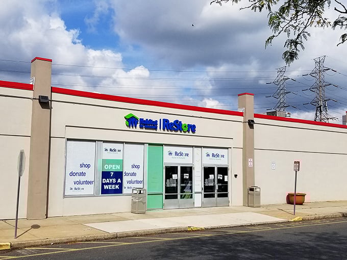 Those bright green doors are like portals to furniture paradise at unbeatable prices.