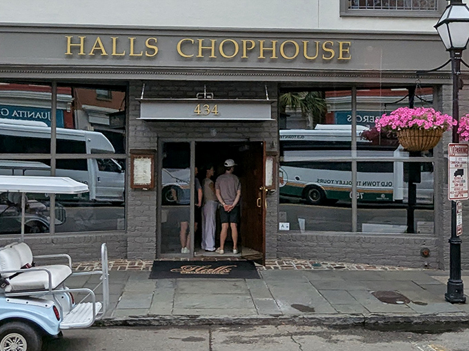 Halls Chophouse keeps it classy with understated elegance. That doorway is the portal to some of Charleston's finest beef.