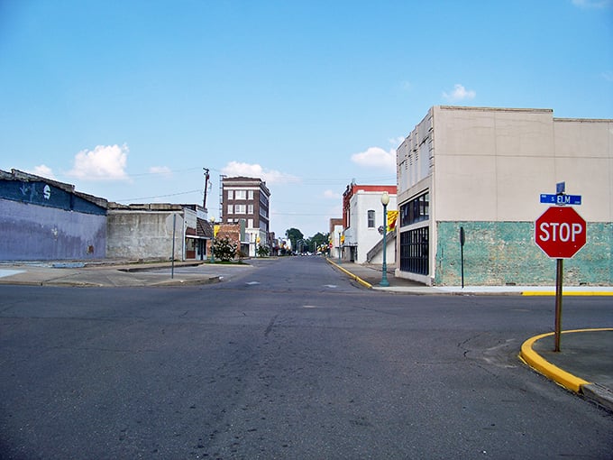 Hope's quiet downtown intersection captures small-town America at its most authentic and unpretentious.