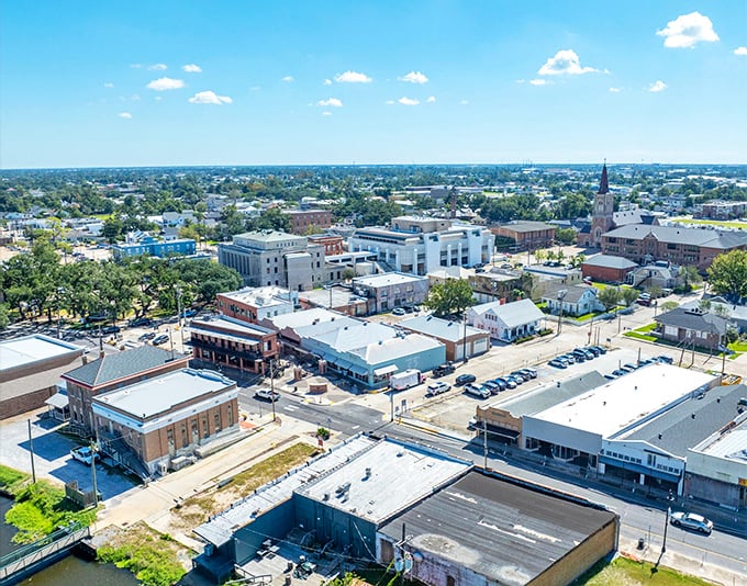 Houma's downtown skyline offers small-town charm with surprising architectural variety. Those buildings have stories to tell!