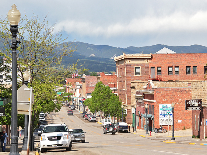 Lewistown's historic brick buildings stand proudly against Montana's endless sky – a main street Norman Rockwell would have loved.