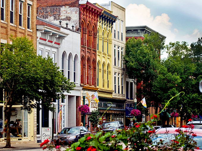 Marietta's colorful buildings stand shoulder to shoulder like old friends who've weathered many storms together along the riverfront.