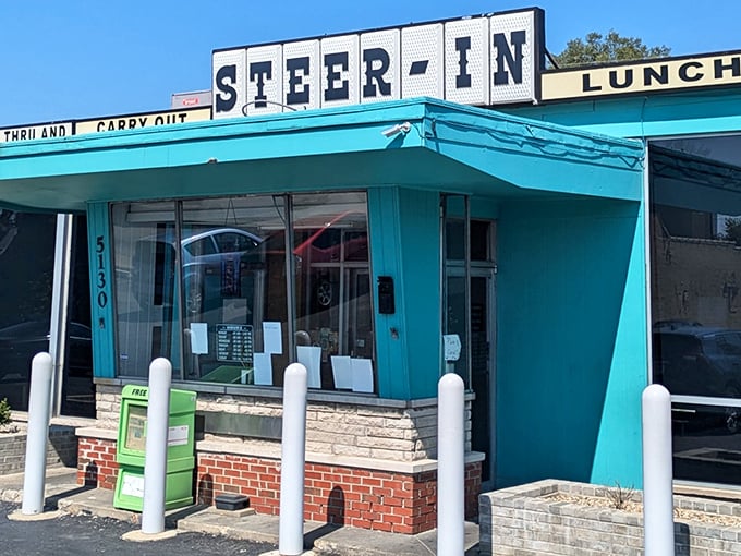 The iconic turquoise Steer-In sign has been guiding hungry Hoosiers to tenderloin paradise for generations.