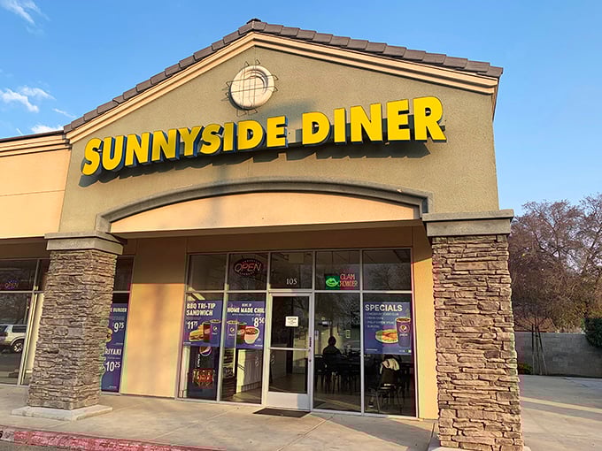 Sunnyside Diner's bright yellow sign lives up to its name – impossible to feel grumpy walking through these doors.