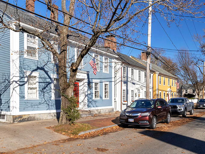 Wickford's historic homes stand like colorful sentinels, guarding centuries of Rhode Island's maritime tales.