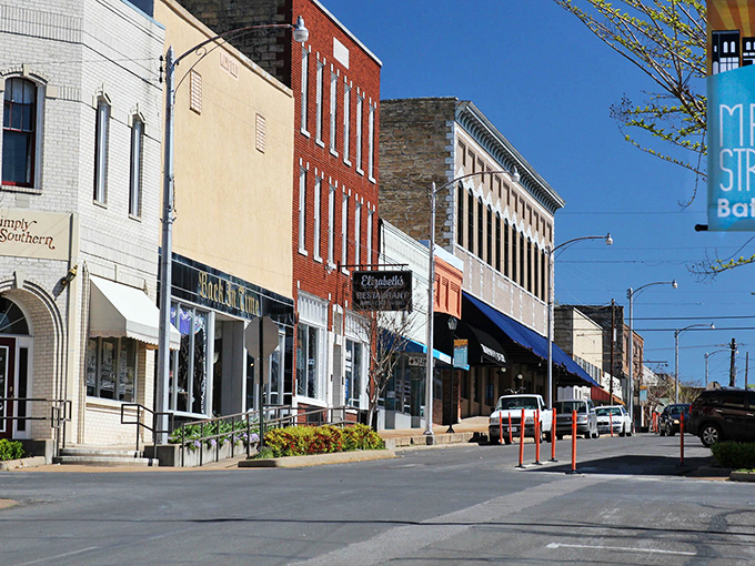 The colorful storefronts of downtown Batesville create a welcoming atmosphere perfect for leisurely strolls and window shopping.