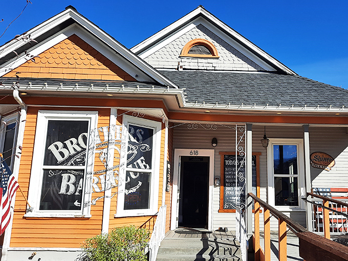 Old-school charm meets new-school smoke at Brothers Barbecue. That porch practically whispers "come sit a spell" to BBQ lovers.