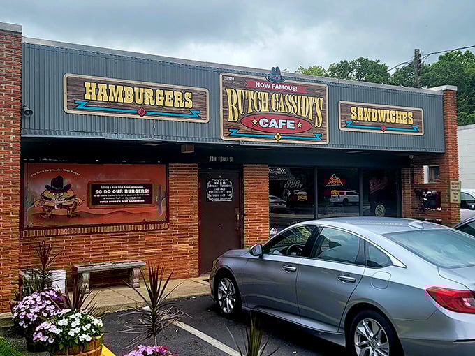 This brick-fronted burger bandit steals hearts with "NOW FAMOUS" burgers that live up to the bold claim.