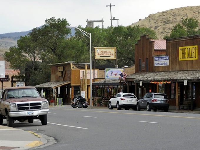 Dubois&rsquo; Main Street blends rustic storefronts with small-town charm and quiet daily rhythms.