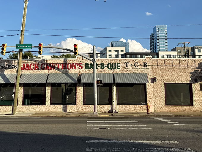 Where downtown meets downhome. Jack Cawthon's Charlotte Avenue location stands proud against Nashville's growing skyline.