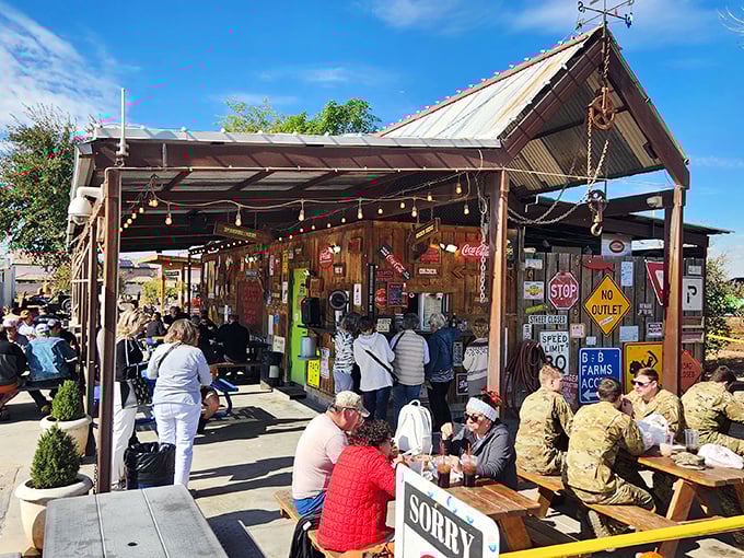 BBQ shack perfection! The picnic tables outside are filled with happy folks diving into smoky treasures.