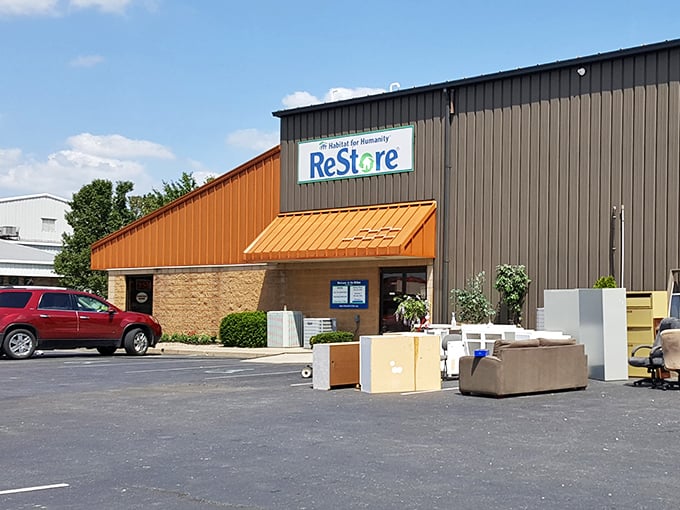Furniture treasures await outside the Lafayette ReStore. One shopper's donation becomes another's conversation piece at a fraction of retail price.