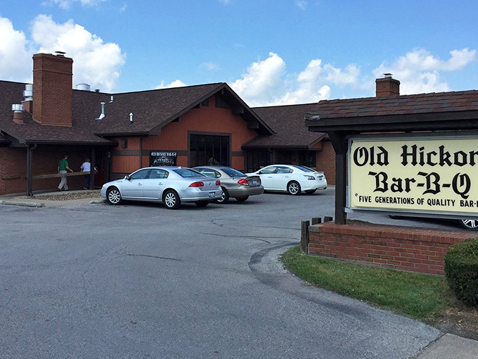 Five generations of smoke-mastery advertised right on the sign. In BBQ years, that's practically prehistoric&mdash;and gloriously delicious.
