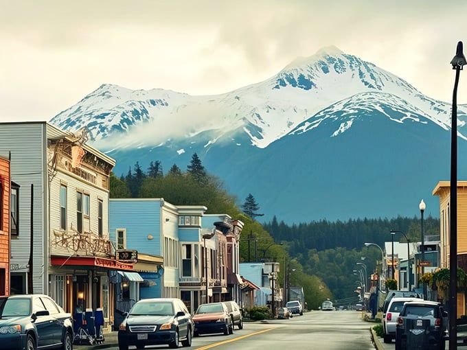 Downtown Palmer &ndash; where colorful storefronts pop against mountains that look painted onto the sky.