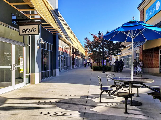 Aerie and other popular stores line the walkways at Tanger Outlets Mebane. Window shopping here is almost as fun as the actual buying!