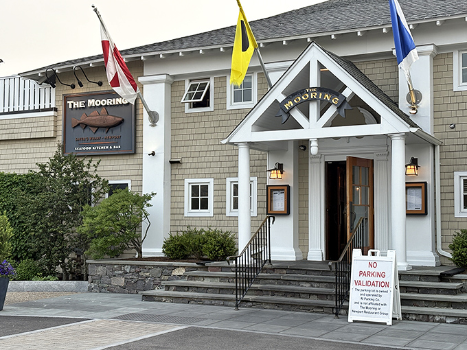Newport's seafood royalty since 1981, The Mooring's charming exterior hints at the ocean treasures waiting just beyond those doors.