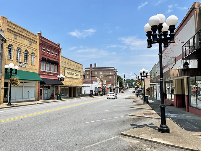 Classic lampposts and brick buildings give Union's Main Street that "they don't make 'em like this anymore" appeal.