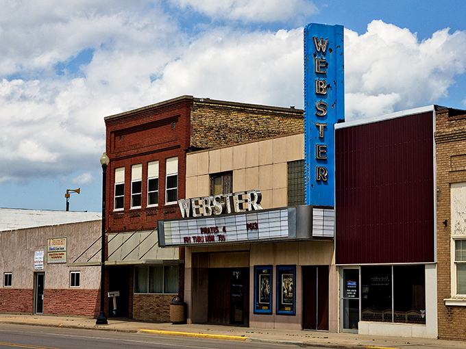 The Webster Theater's blue marquee isn't just advertising movies&mdash;it's showcasing small-town entertainment that won't empty your wallet.
