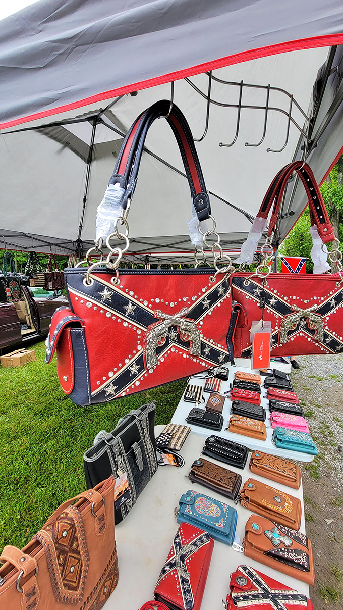 These aren't just handbags—they're conversation starters. Bold designs and vibrant colors showcase the eclectic variety that makes flea market shopping an adventure in self-expression.