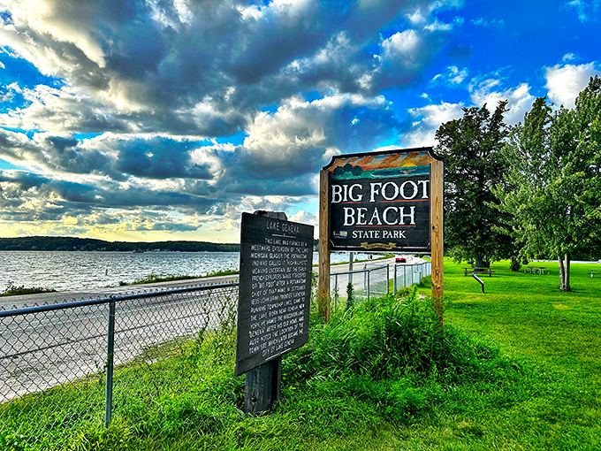 Big Foot Beach State Park: where the only footprints you'll find are your own. Nature and namesake combine for Wisconsin's perfect lakeside retreat.