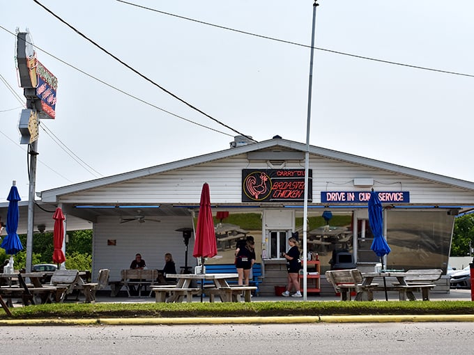 The Carry-Out Chicken spot offers drive-in car service, a delicious throwback to when eating in your car wasn't called "the pandemic special."