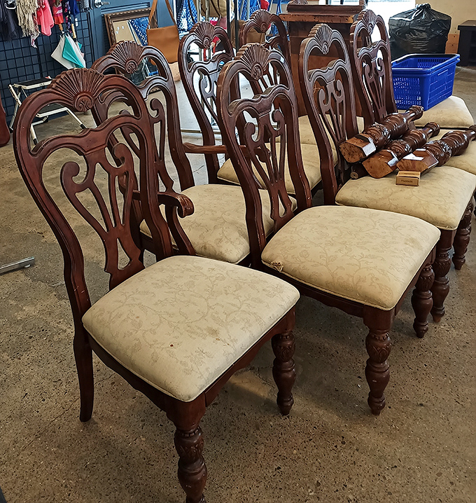 Dining room elegance without the dining room prices. These ornately carved chairs could transform your Tuesday night takeout into a royal feast.