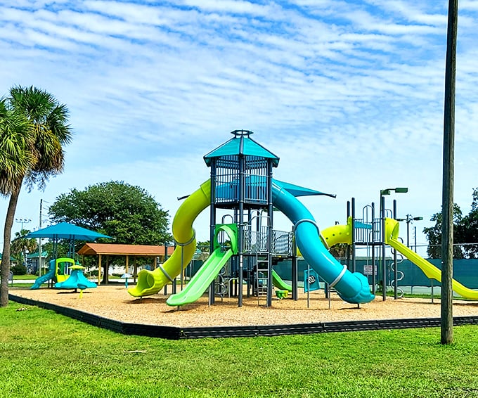 A colorful playground where grandkids can burn energy while you contemplate how much your northern friends are spending on snow removal.