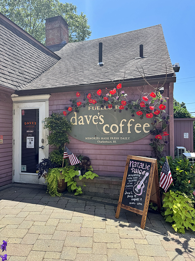 Coffee with a side of history. Dave's Coffee's climbing roses and classic New England architecture make waiting for your morning brew feel like stepping into a Norman Rockwell painting.