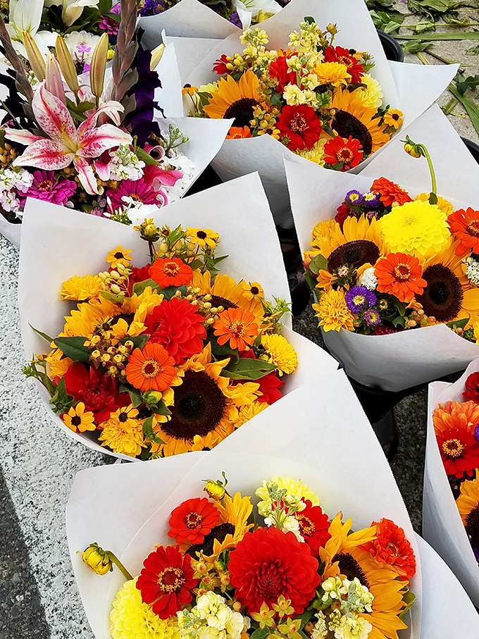Nature's color palette exploded into these bouquets&mdash;instant happiness wrapped in simple white paper.