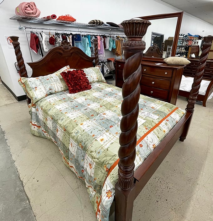 Not just a bed, but a time machine to grandma's guest room. Those twisted posts probably have stories to tell about decades of sweet dreams.