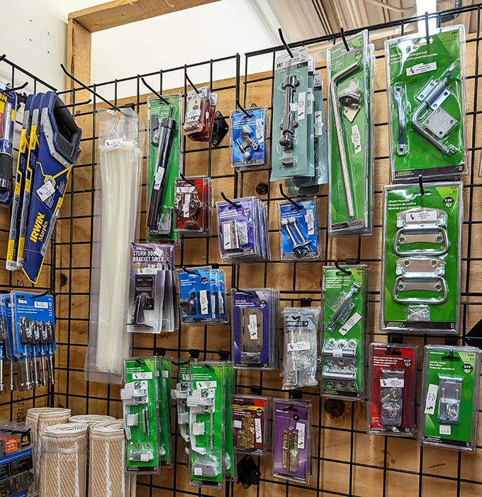 Hardware heaven! From door hinges to cabinet pulls, this wall of home improvement treasures makes DIY dreams possible.