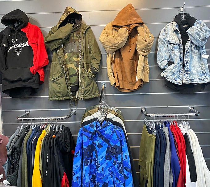 Outerwear that tells stories. Each jacket hanging here represents both someone's past fashion chapter and your potential style future.