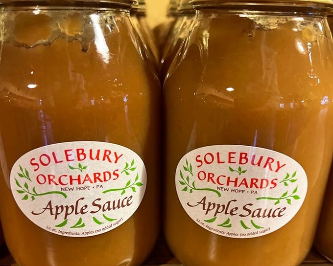 Liquid gold in glass jars&mdash;Solebury's apple sauce contains nothing but apples. No sugar needed when Mother Nature already perfected the recipe.