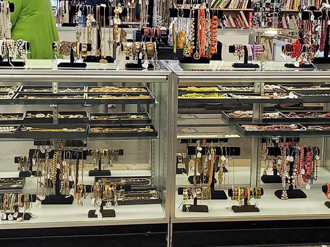 Jewelry hunters, rejoice! This glittering display case holds everything from costume classics to the occasional genuine gem hiding in plain sight.