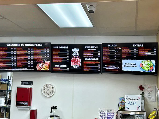 The menu board tells a story of Mediterranean classics and American favorites. Like reading a delicious novel where every chapter ends with satisfaction.